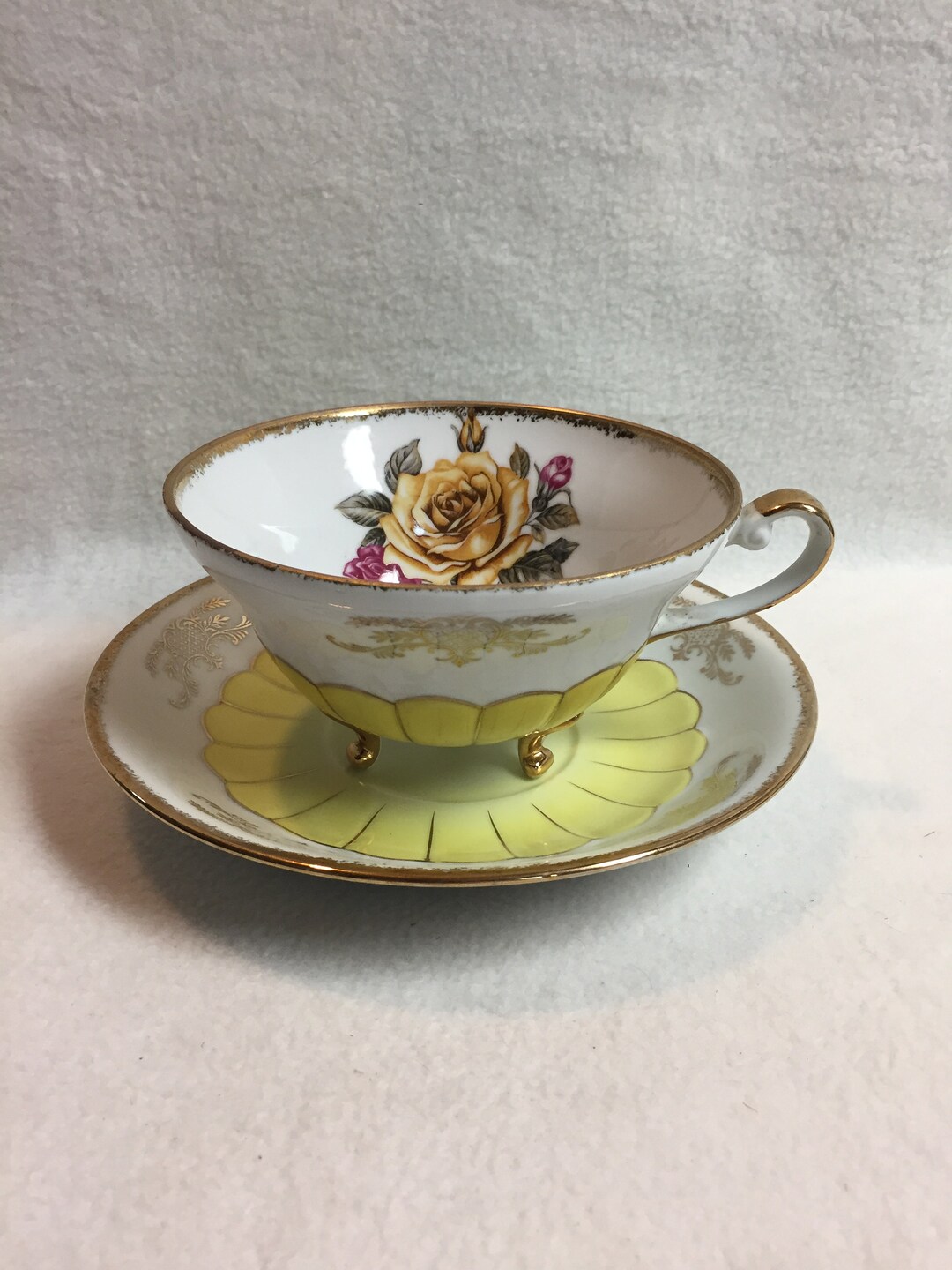 Cherry China Large Pink and Yellow Rose Teacup and Saucer (#DCG248) - Etsy