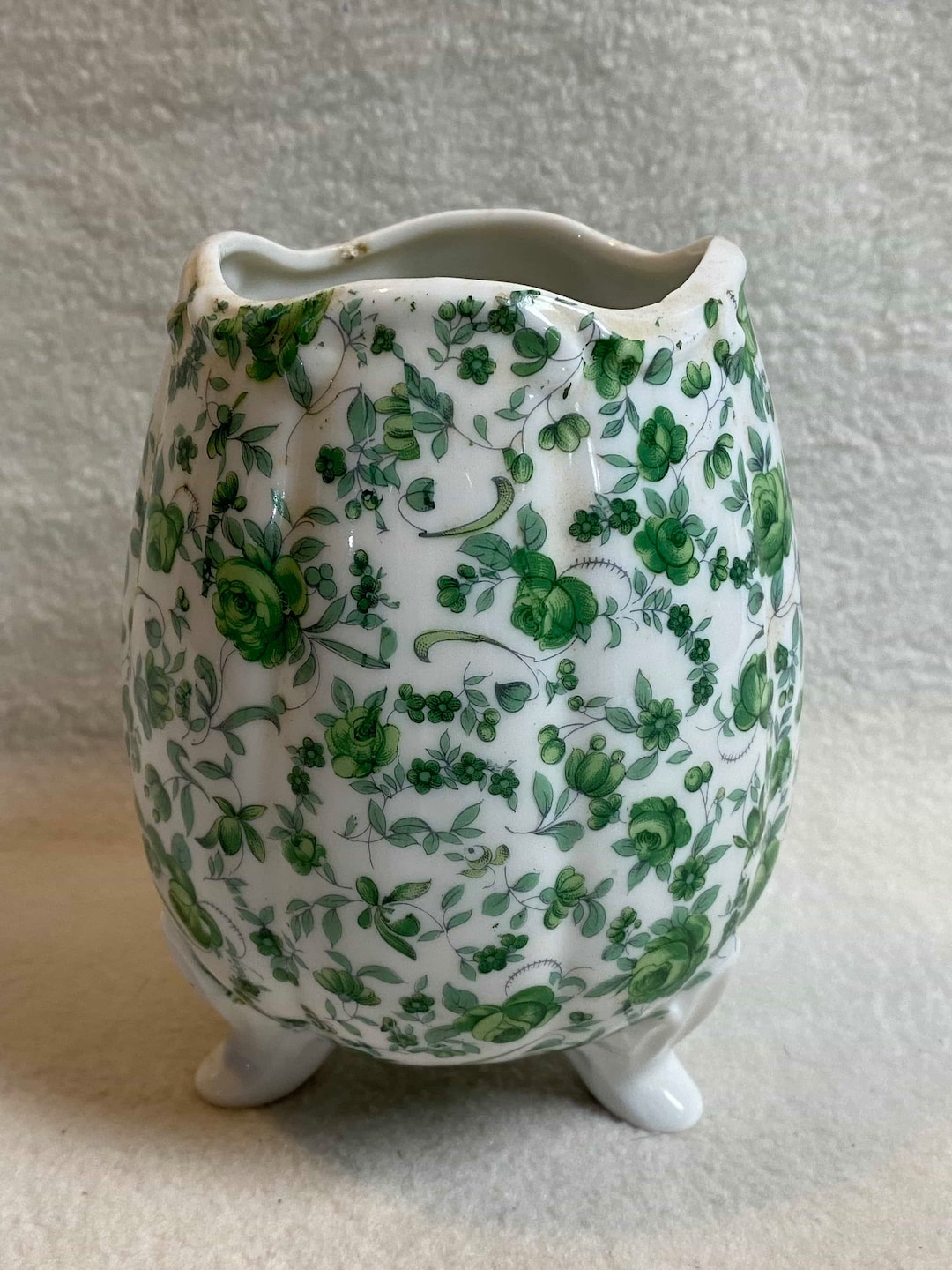 Vintage Egg Shaped Three-footed Vase With Green Roses VTT110 - Etsy
