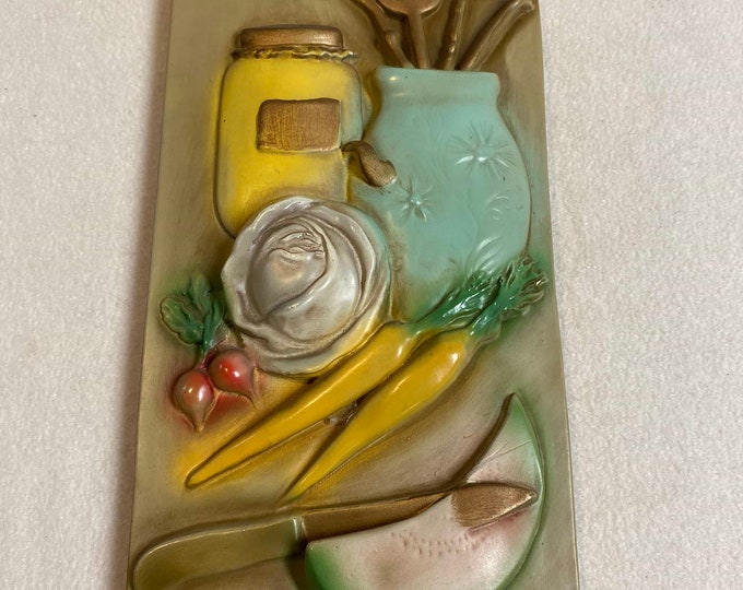 Vintage Dimensional Chalkware Fruit and Vegetable Kitchen Wall Plaque ...