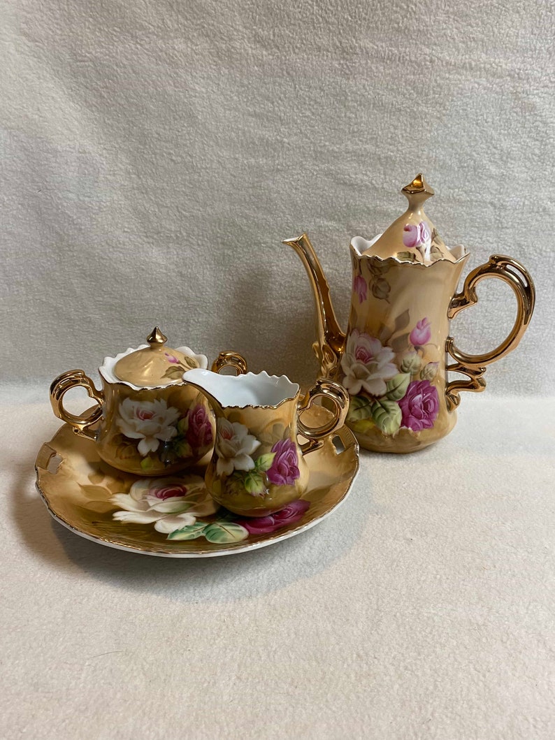 Vintage Lefton Pink Roses Chocolate Pot With Open Creamer - Etsy