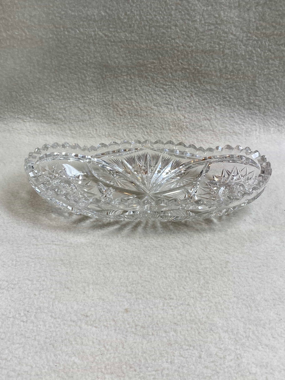 Vintage Crystal Cut Glass Relish Dish With Sawtooth Edge and Starburst ...