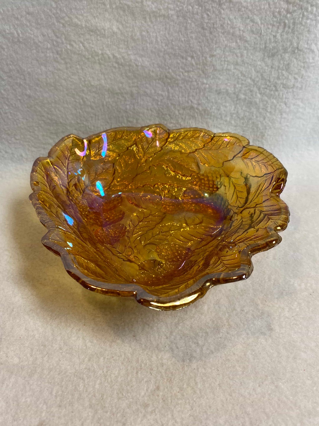 Vintage Triangle Shaped Carnival Glass Blackberry Designed Candy Dish ...