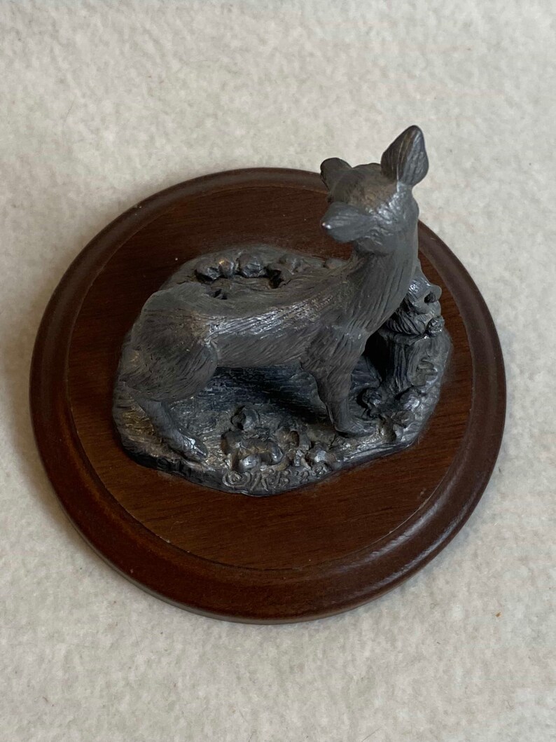 Vintage Ricker Pewter Deer With Bunny Figurine on Wooden - Etsy