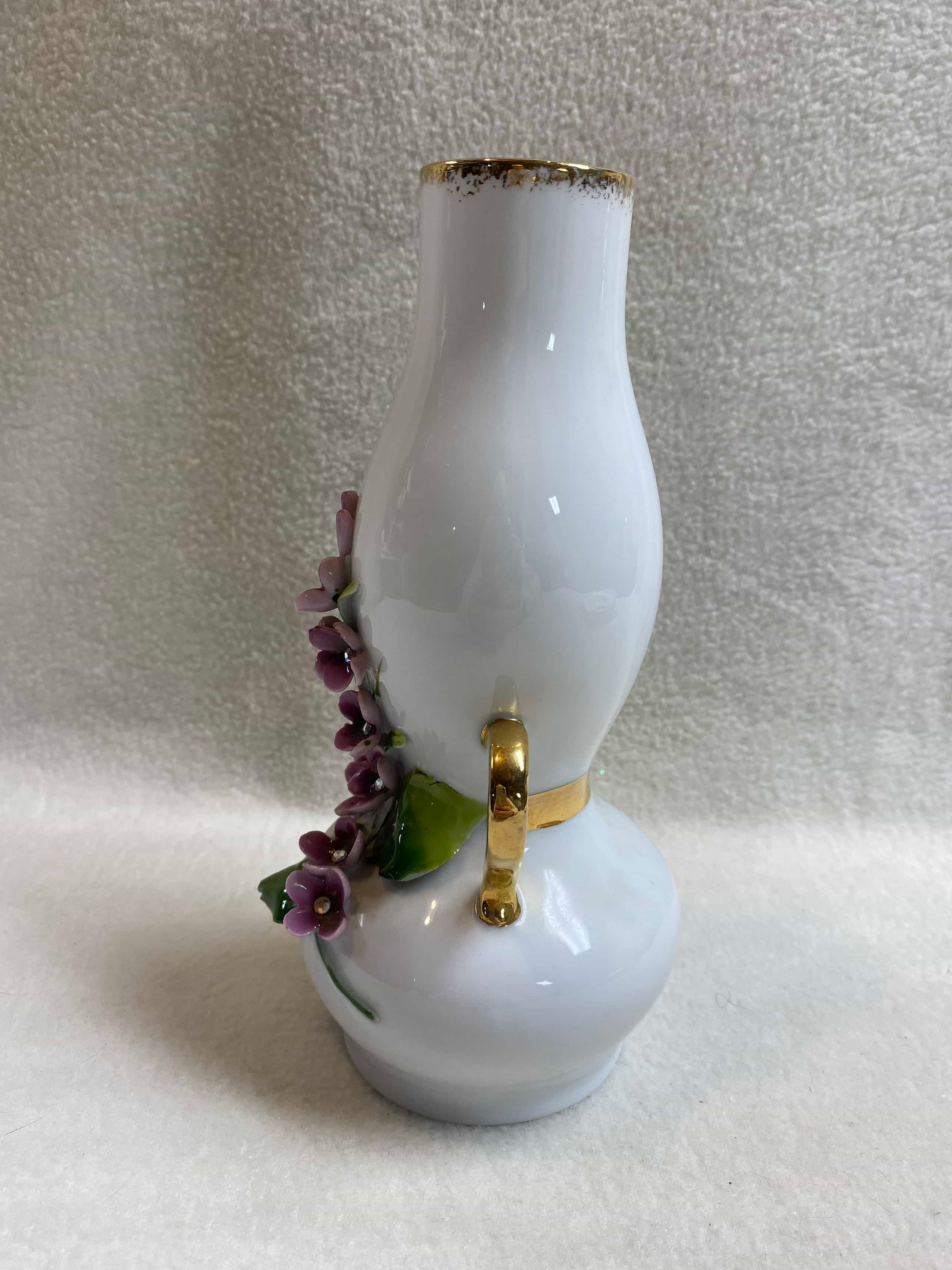Lefton Hurricane Lamp Vase/figurine With Hand-painted Applied Purple ...
