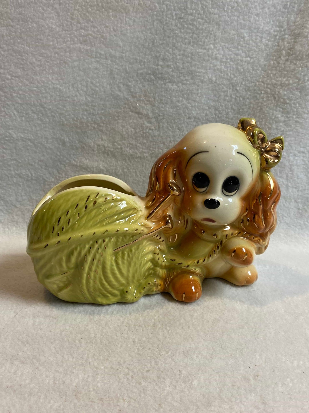 Vintage Hull Dog/puppy With Yarn and Knitting Needles Garden Planter (# ...