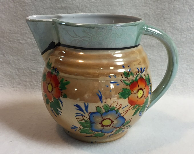 Japan Lusterware Pitcher - Light Green/peach With Floral Design (# ...