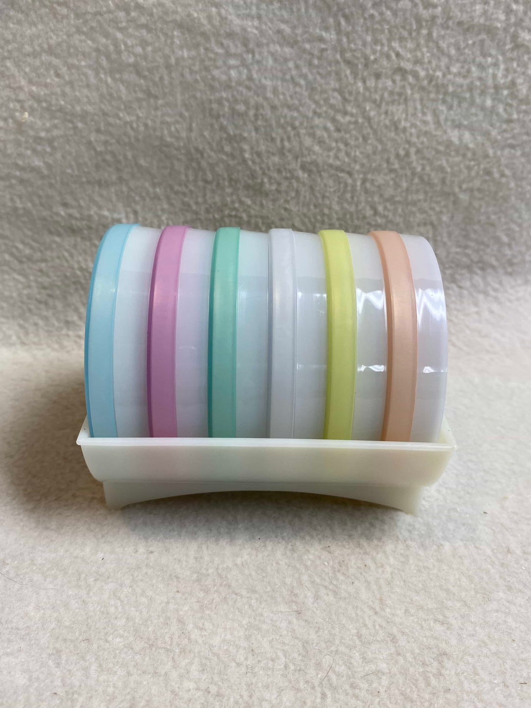 Vintage Tupperware Pastel Color Wagon Wheel Coasters - Set of 6 in Tray ...