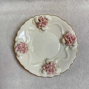 Vintage Cream-colored Cup and Saucer With Dimensional Pink Roses ...