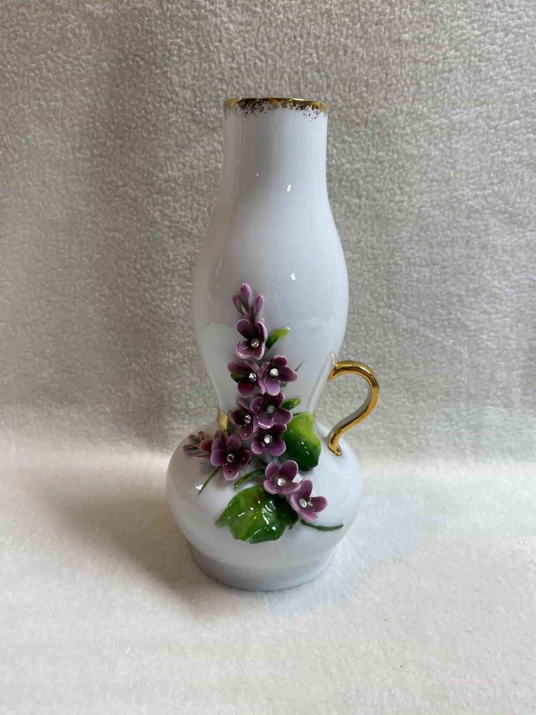 Lefton Hurricane Lamp Vase/figurine With Hand-painted Applied Purple ...