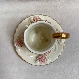 Vintage Cream-colored Cup and Saucer With Dimensional Pink Roses ...