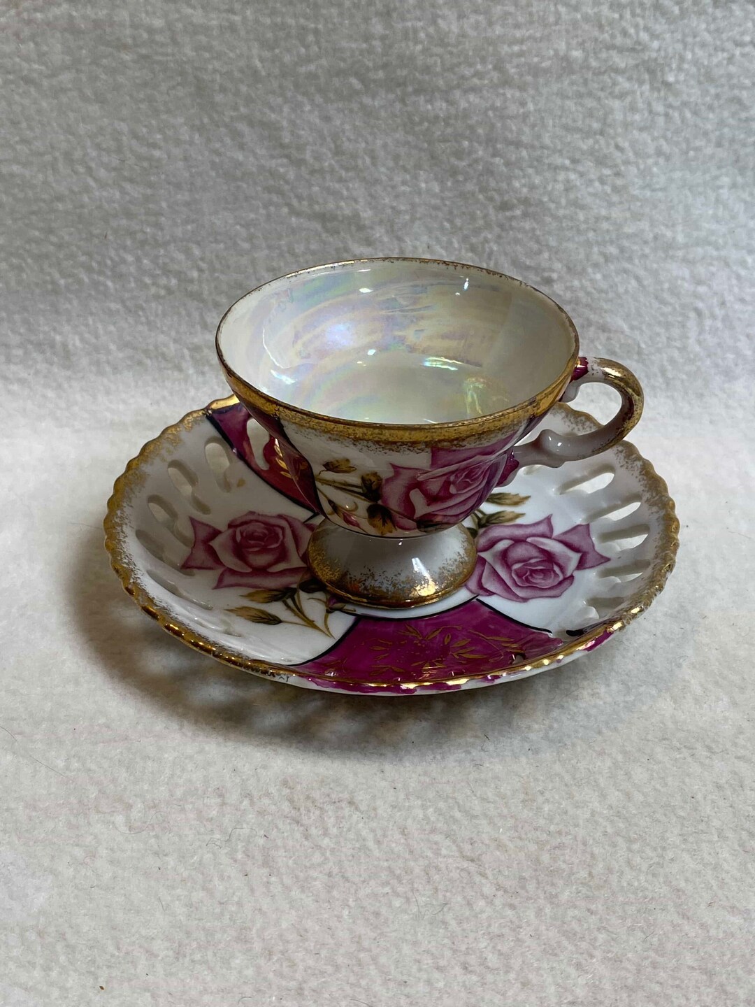 Vintage Iridescent Pink Rose Small Teacup and Saucer (#DCG947) - Etsy