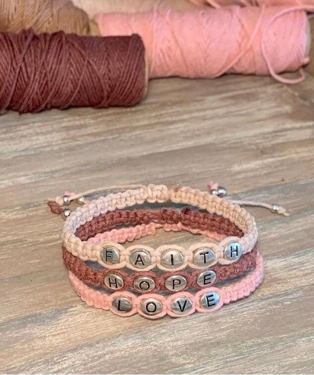 Stackable Bracelet Set Faith Hope Love Bracelets Adjustable Bracelet ...