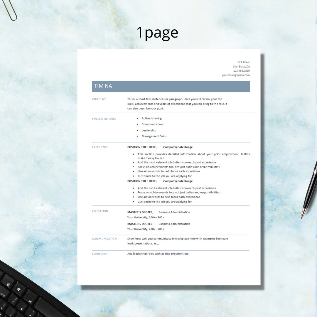 Modern Resume Template for Word 1, 2 Page Resumes & Cover Letter ...