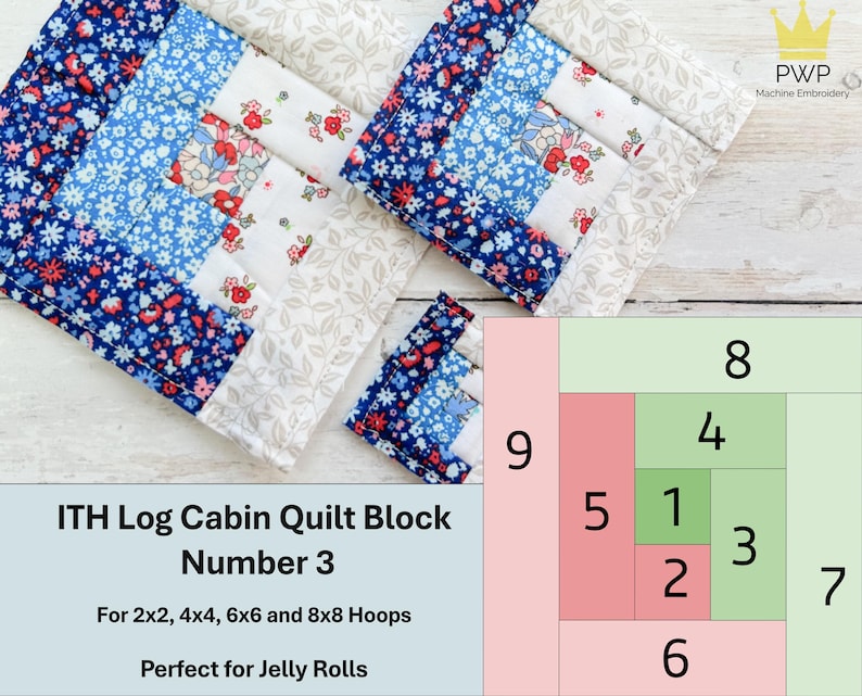 ITH Log Cabin Quilt Blocks (number 3). in the Hoop Machine Embroidery ...
