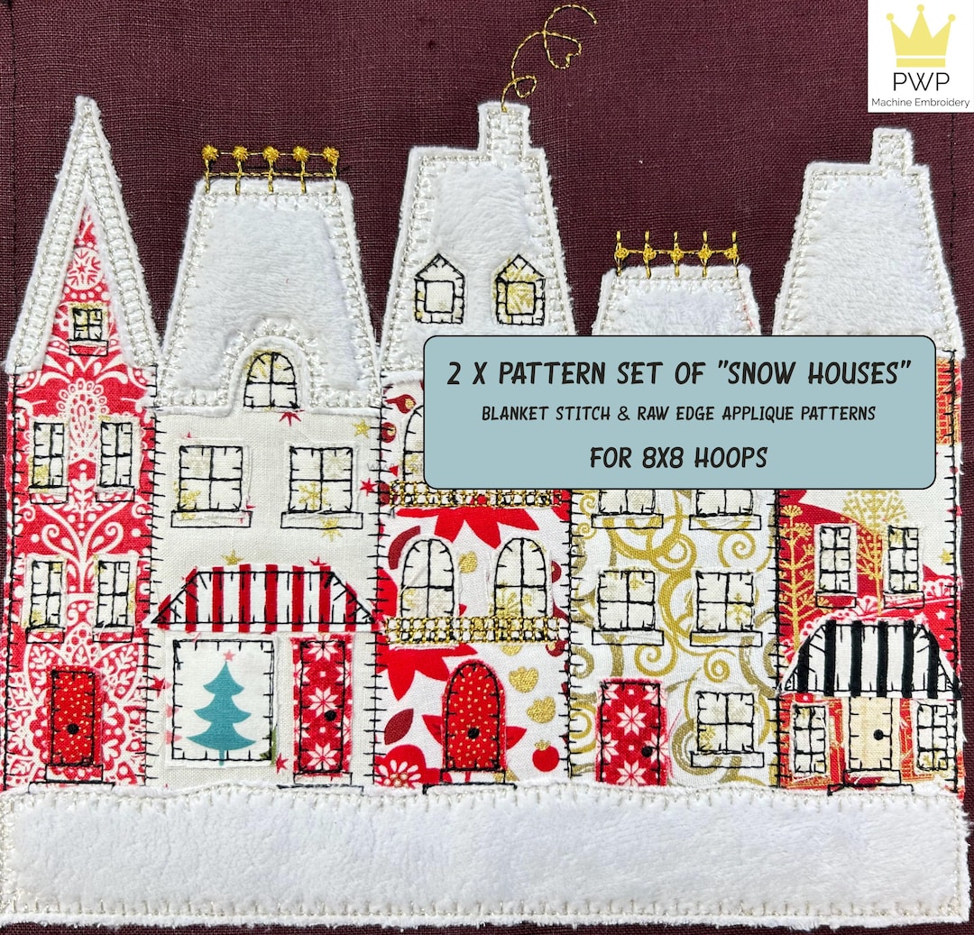 Snow Houses Scene. an Applique, Machine Embroidery Design for 8x8 Hoops ...