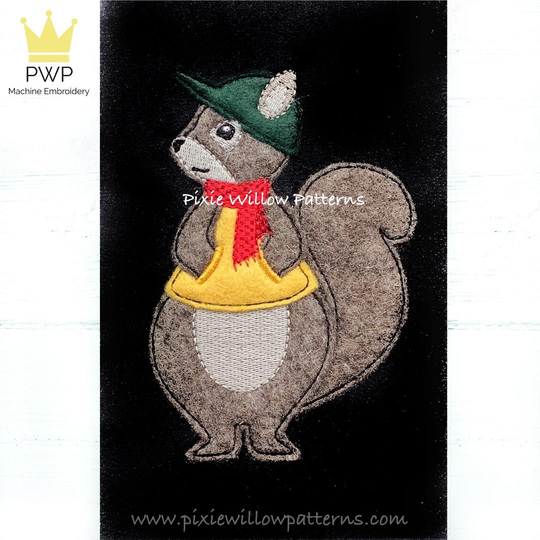Squirrel Applique Design. Machine Embroidery Applique Pattern for 5x7 Hoops. Part of the ...