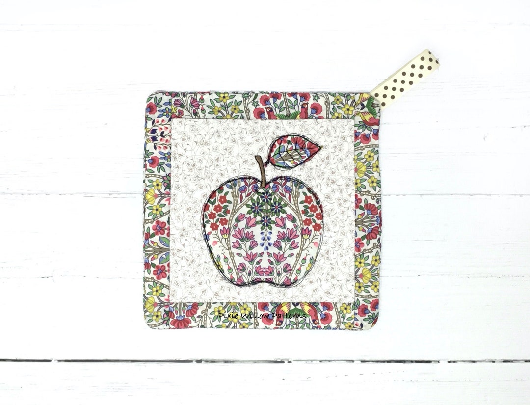 ITH Apple Applique Pot Holder, Machine Embroidery Pattern for 8x8 Hoops ...
