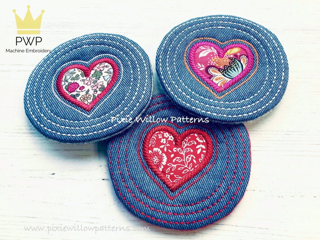 Heart Applique Mug Rug. ITH Embroidery Pattern: for 4x4 Hoops (digital ...