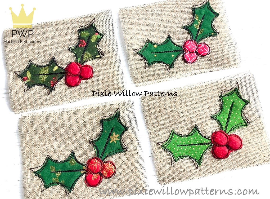 Holly Applique Pattern: Machine Embroidery Design for 5x7 Hoops - Etsy
