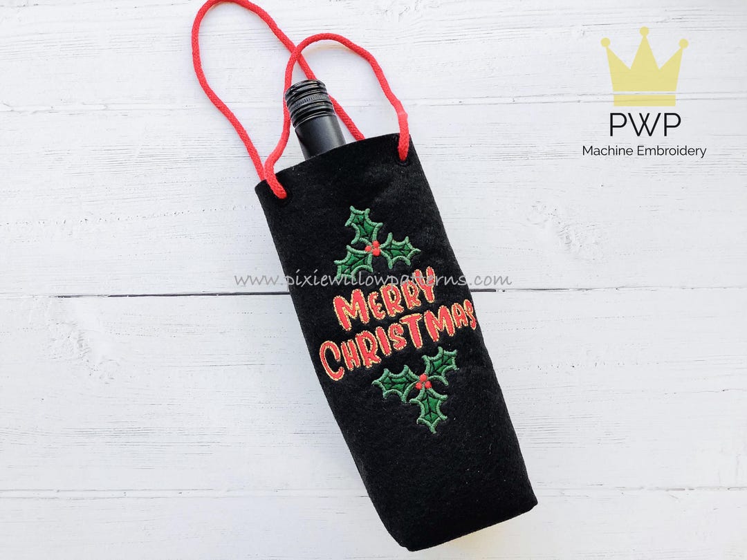Christmas Wine Bottle Holder Machine Embroidery Design (for 8x11 Hoops ...