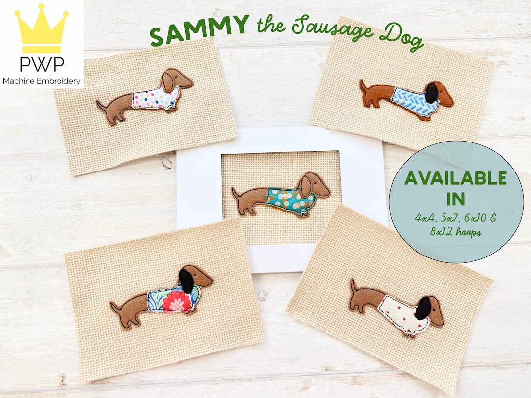 Sausage Dog Applique Machine Embroidery Design (4x4, 5x7, 6x10, 8x12 ...