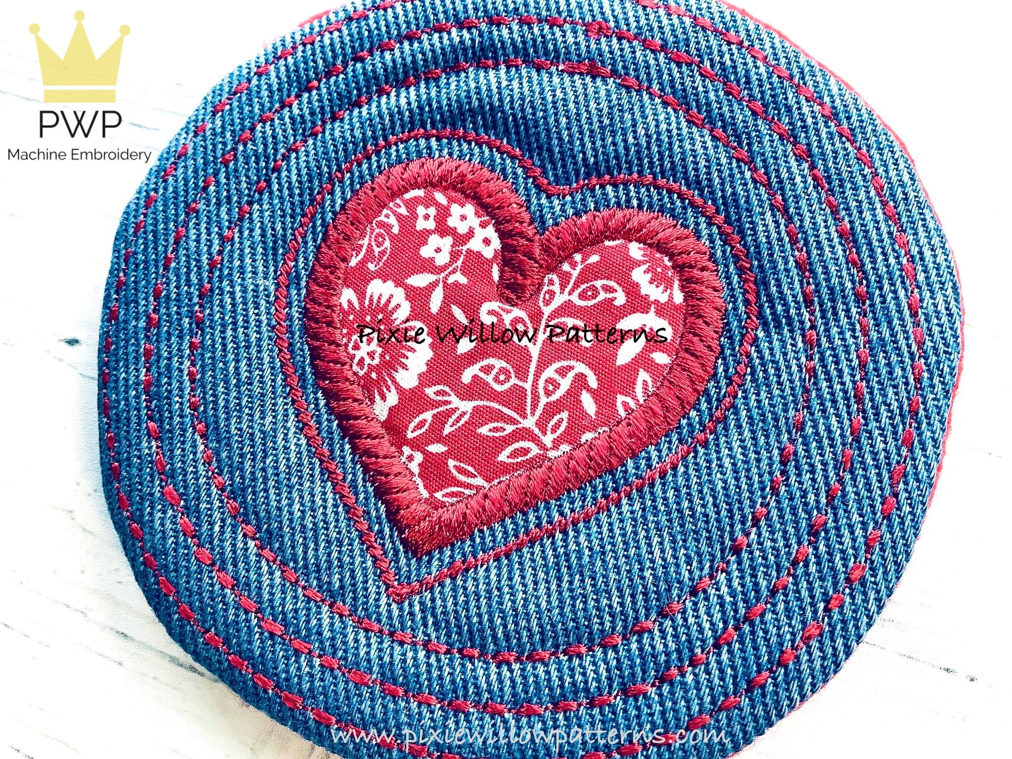 Heart Applique Mug Rug. ITH Embroidery Pattern: for 4x4 Hoops (digital ...