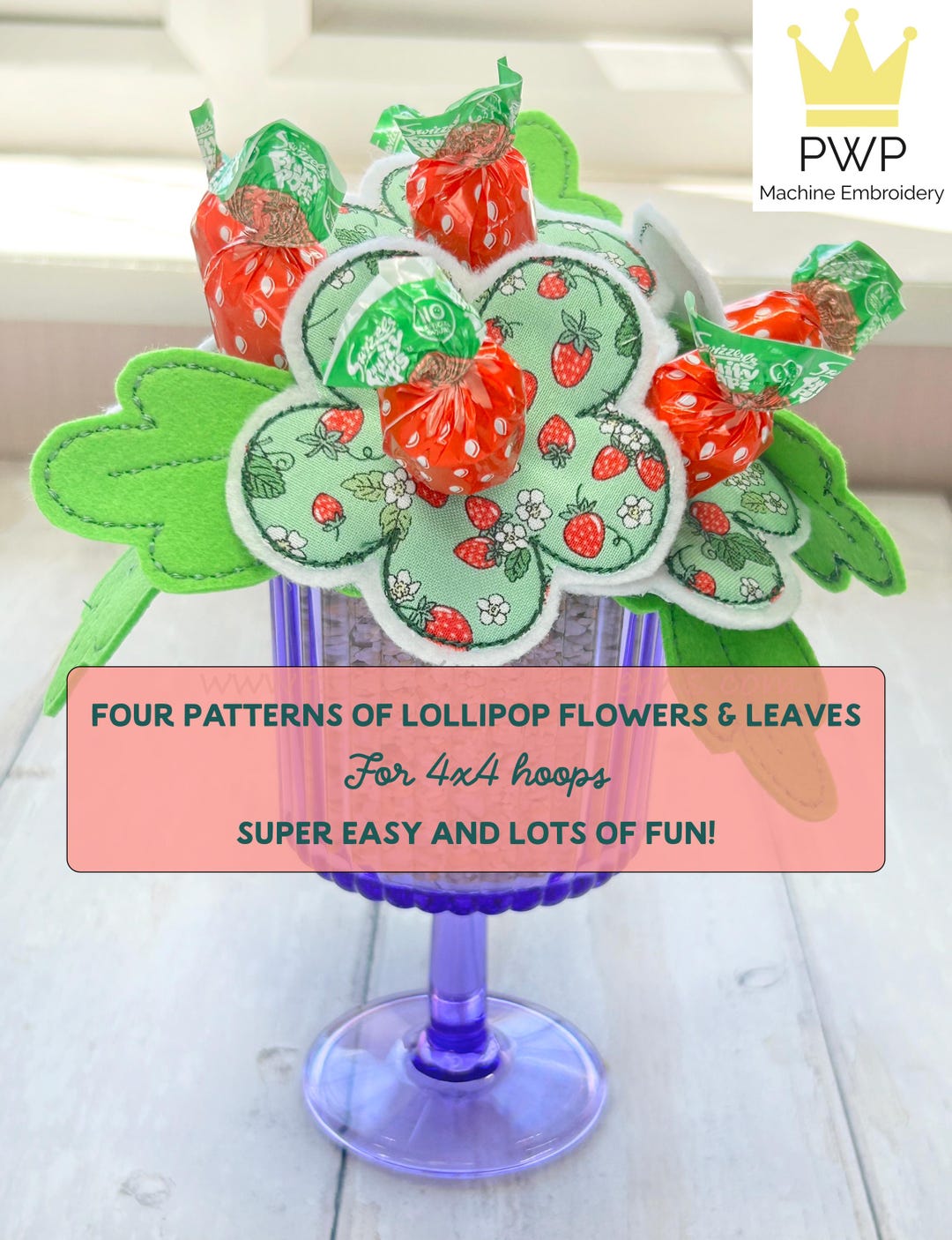 4x Lollipop Flower & Leaf Patterns. an Easy ITH Machine Embroidery ...