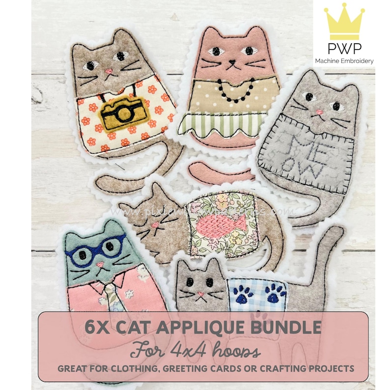 Six Cat Applique Bundle for 4x4 Hoops. Machine Embroidery Designs - Etsy