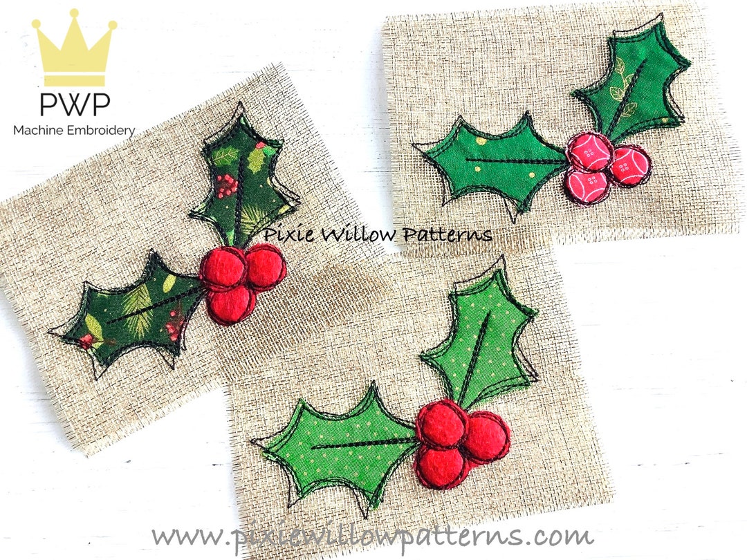 Holly Applique Pattern: Machine Embroidery Design for 5x7 Hoops - Etsy