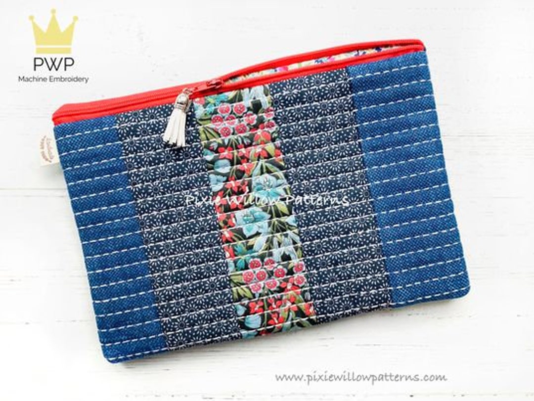 8x11 in the Hoop Quilted Zipper Bag Pattern. Embroidery Machine Design of a Zipper Pouch With ...