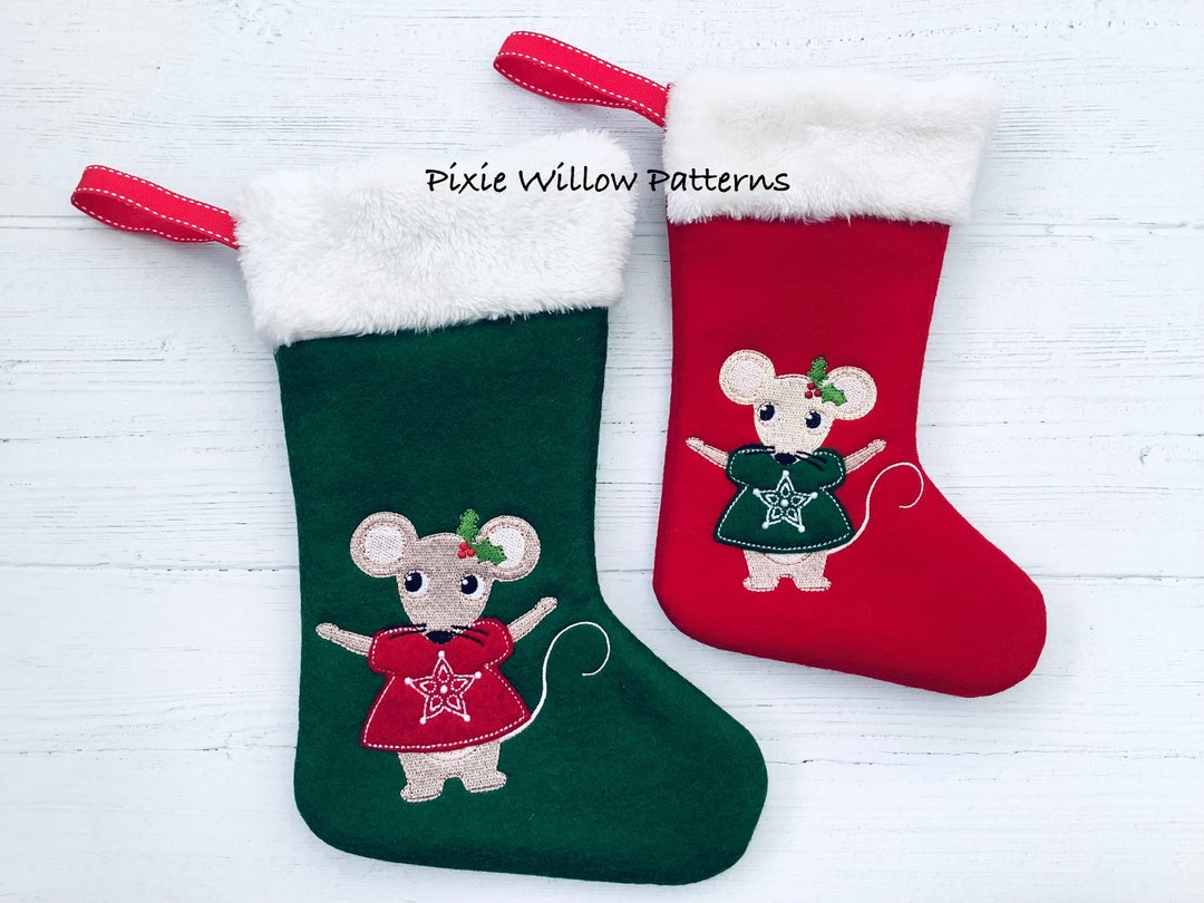 ITH Christmas Stocking With Mouse Applique, Machine Embroidery Design ...