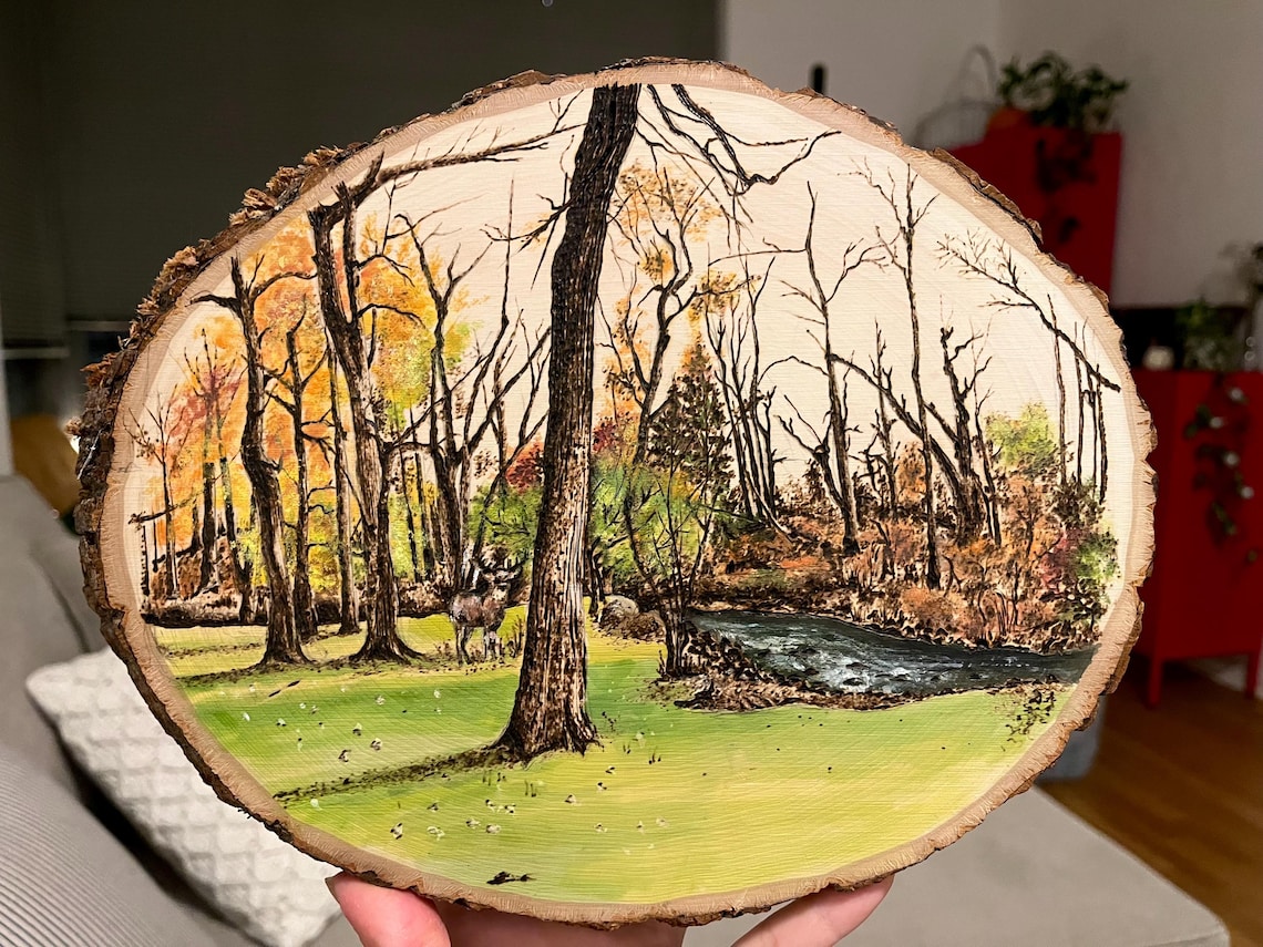 Handburned Custom Pyrography Woodburning Piece on Wood (COLOR) W/ Paint ...