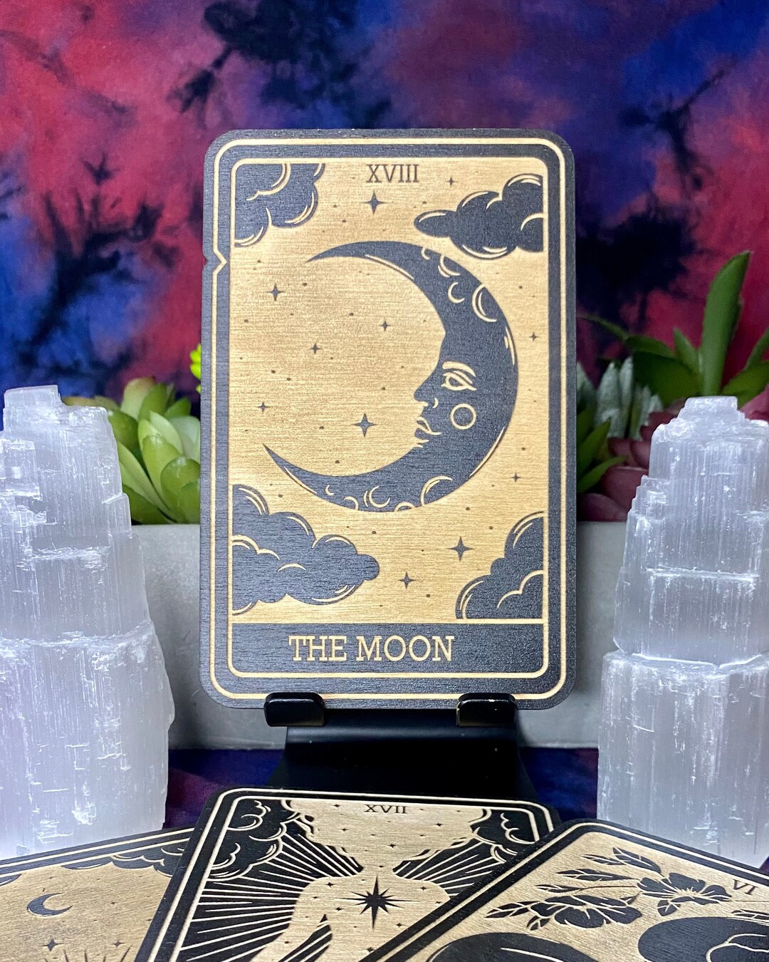 18 the Moon Tarot Card Major Arcana Mystic Wooden Major - Etsy