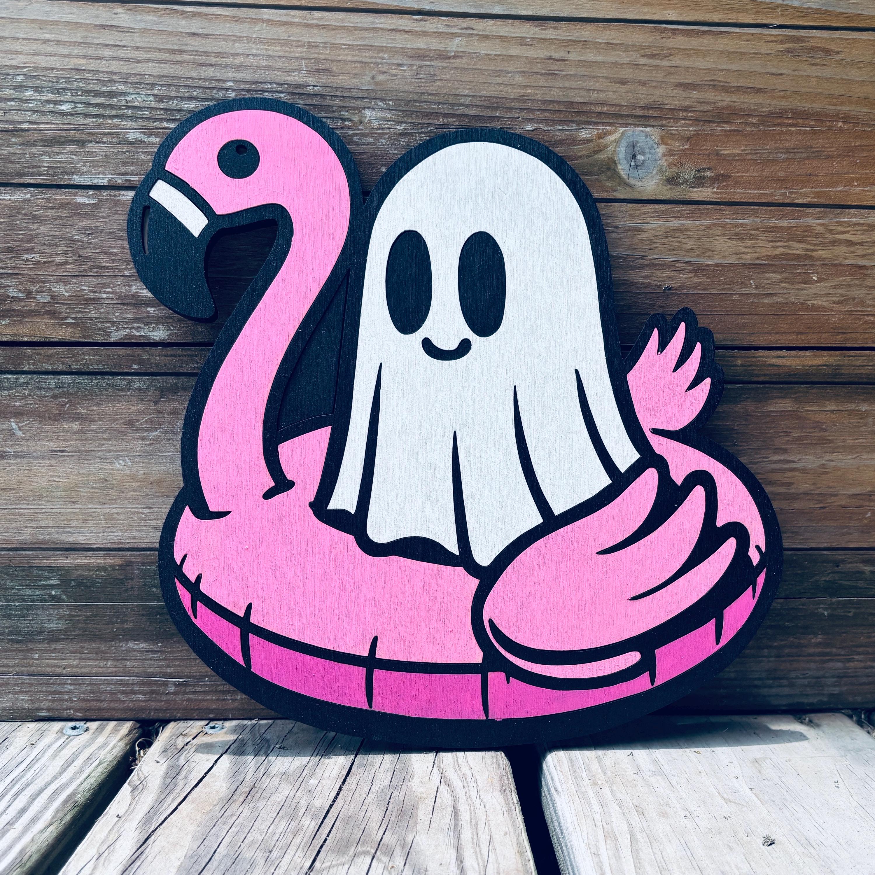Spooky but Make It Summer Wall Hanging | Ghost in a Flamingo Floatie ...