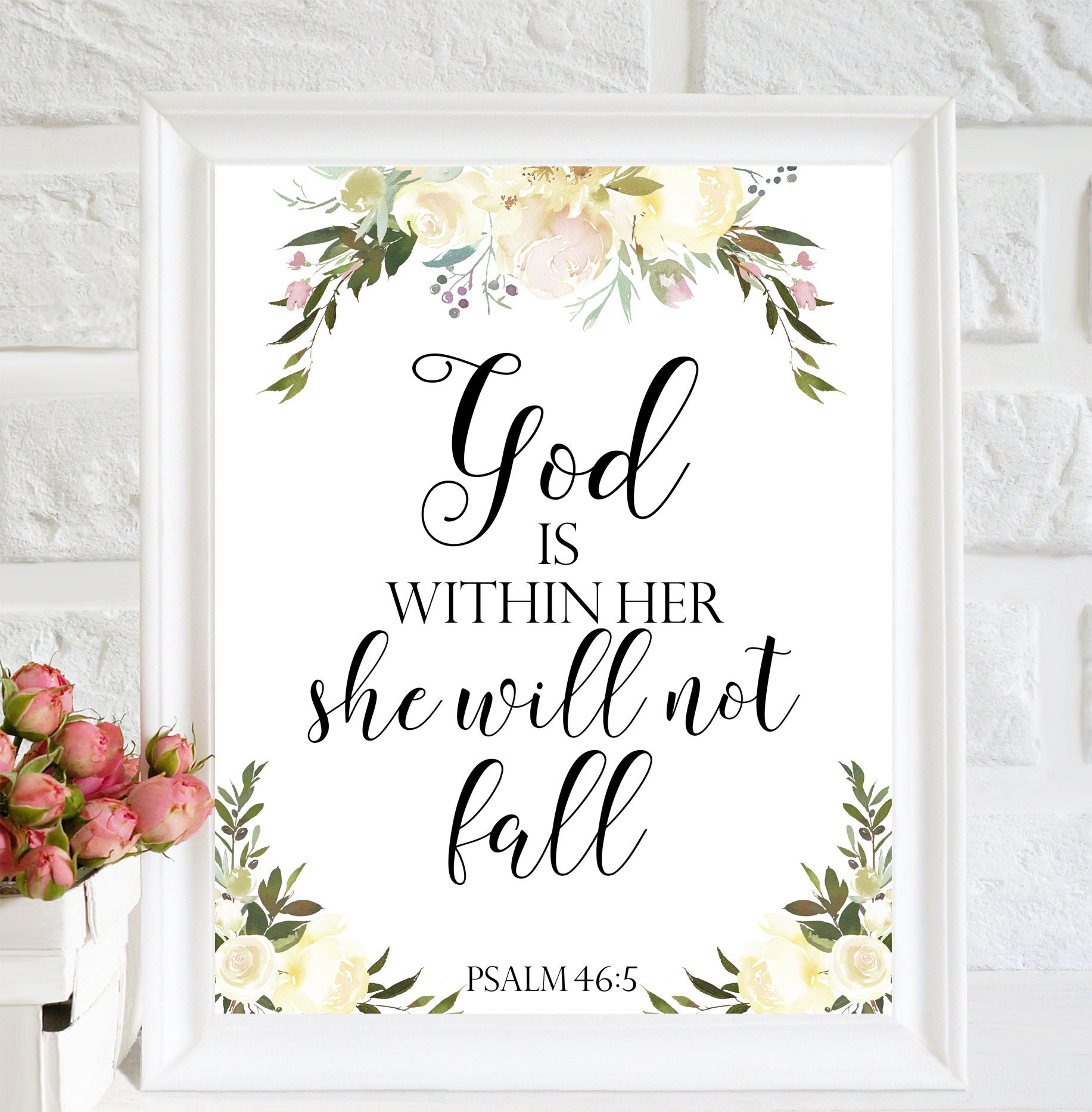 Prints Scripture art wall decor Bible verse printable God is within her ...