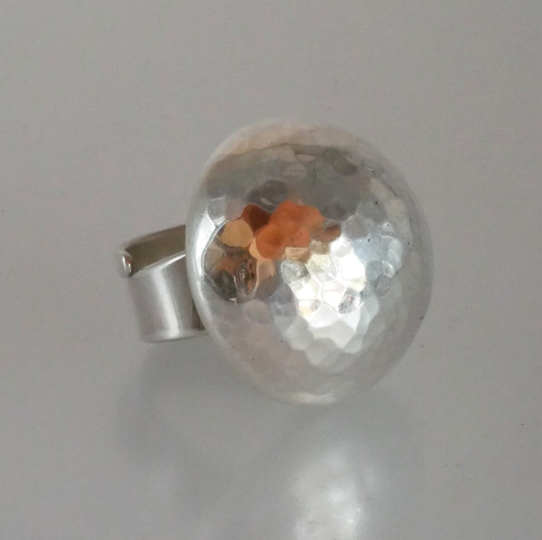Adjustable Half-sphere Ring in Hammered Silver Gift for - Etsy