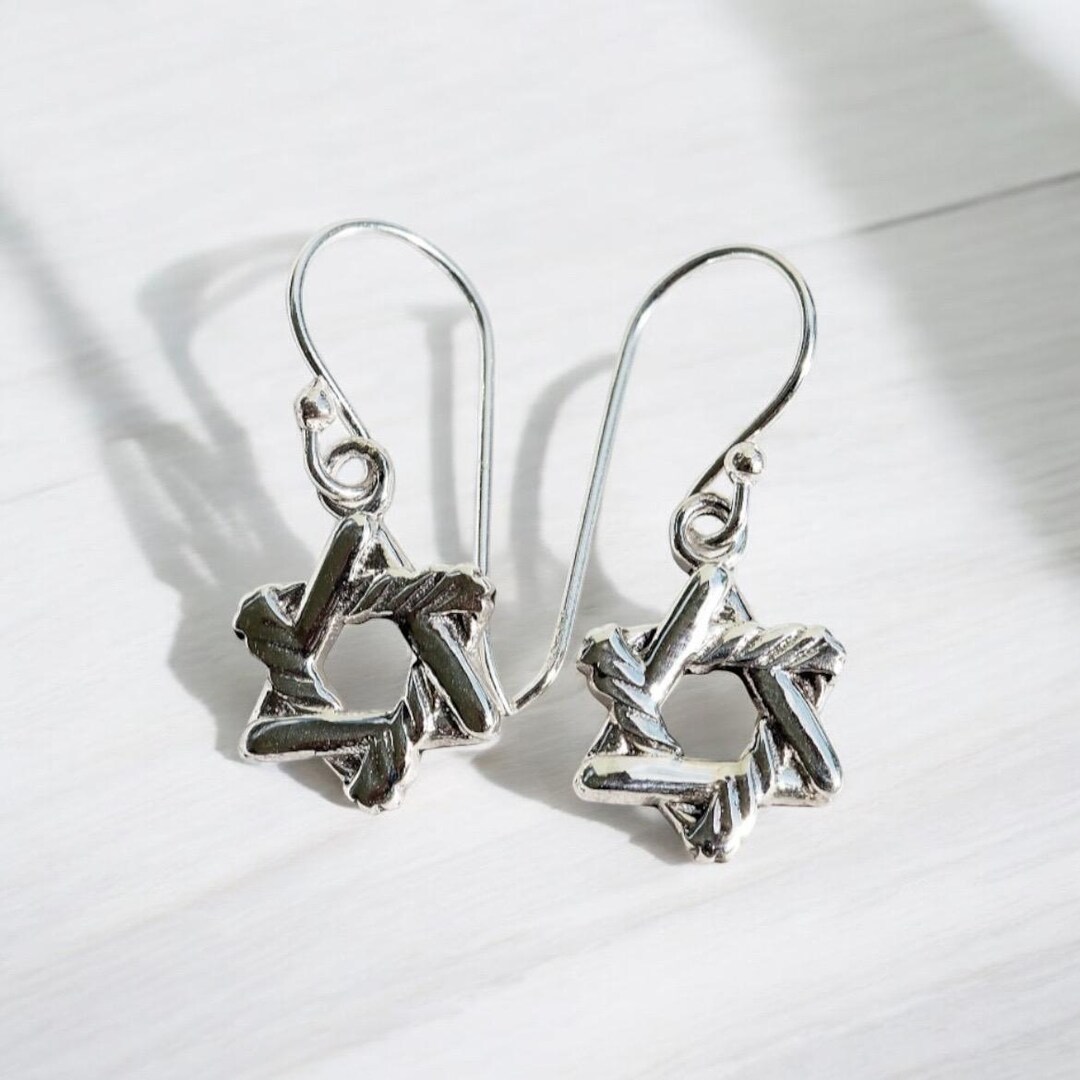 Sterling Silver Star of David Dangle Earrings: Textured Judaica Jewelry ...