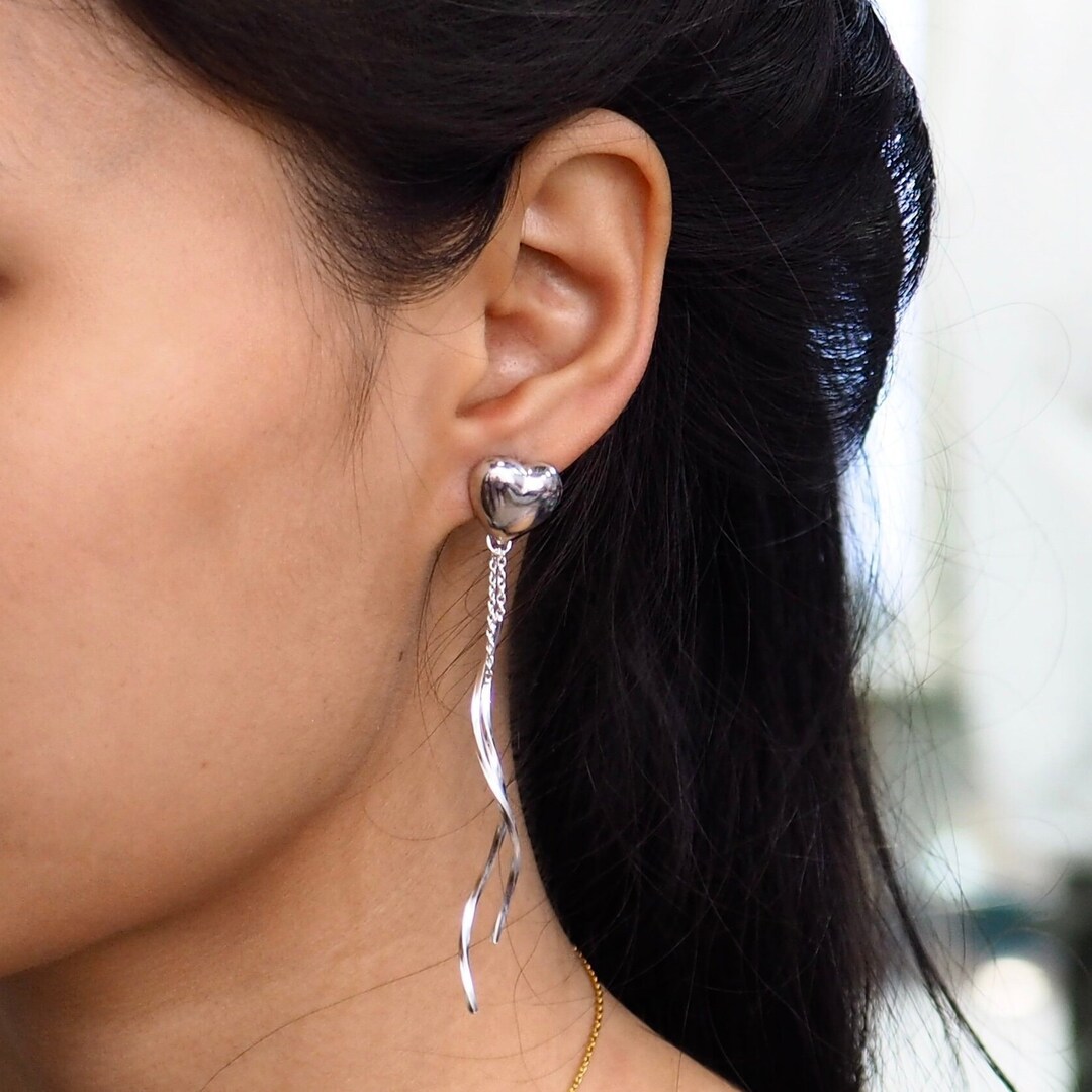 Long Post Stud Earrings, Simple Wedding Earrings, Long Dangle Silver ...