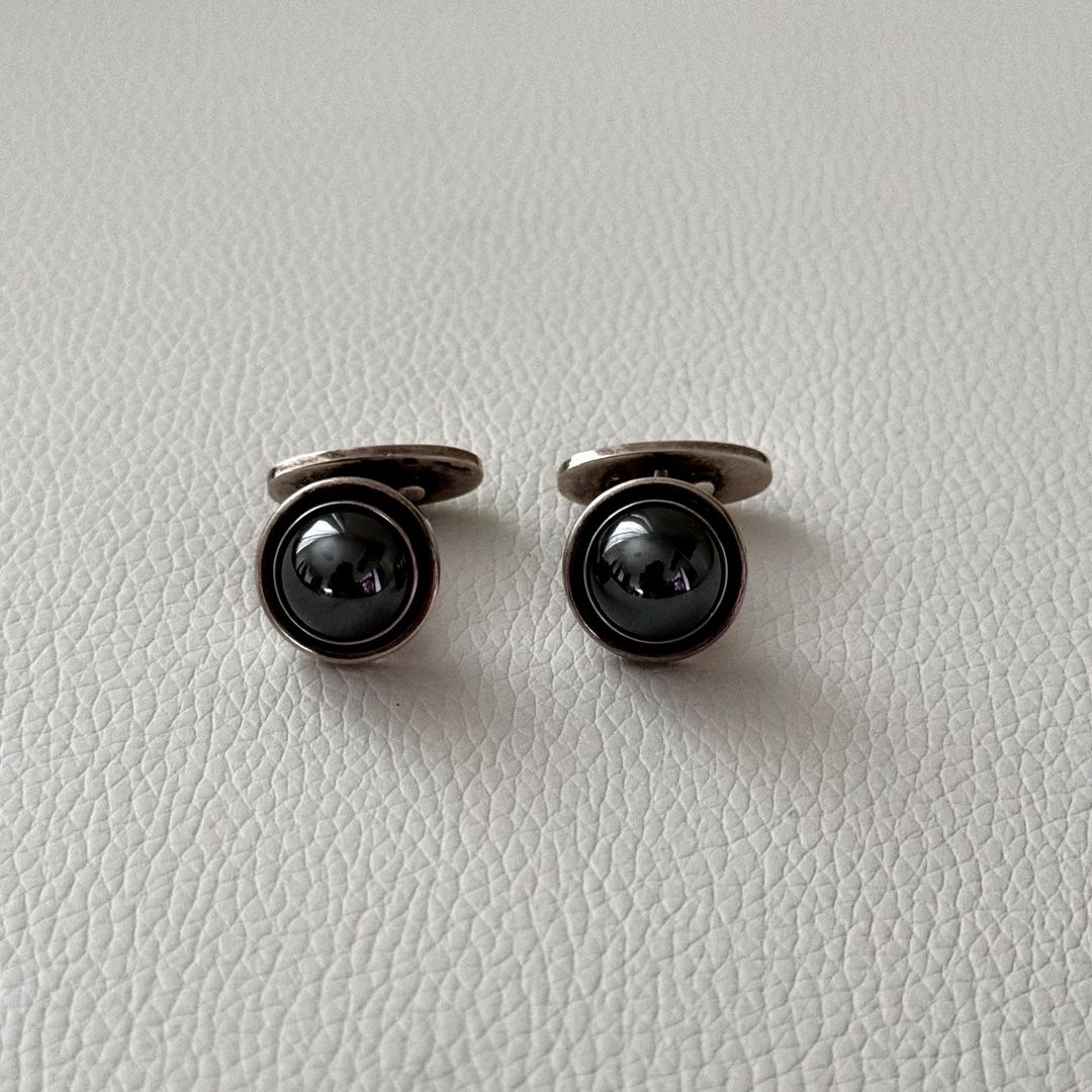 GEORG JENSEN Sterling Silver Round Hematite Cufflinks 44D - Etsy