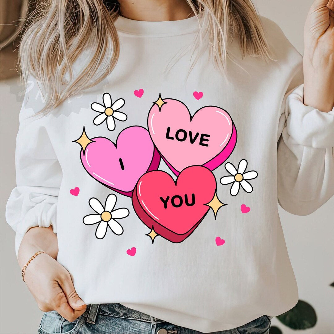 I Love You Candy Hearts With Daisies Svg Png Design for Sublimation ...