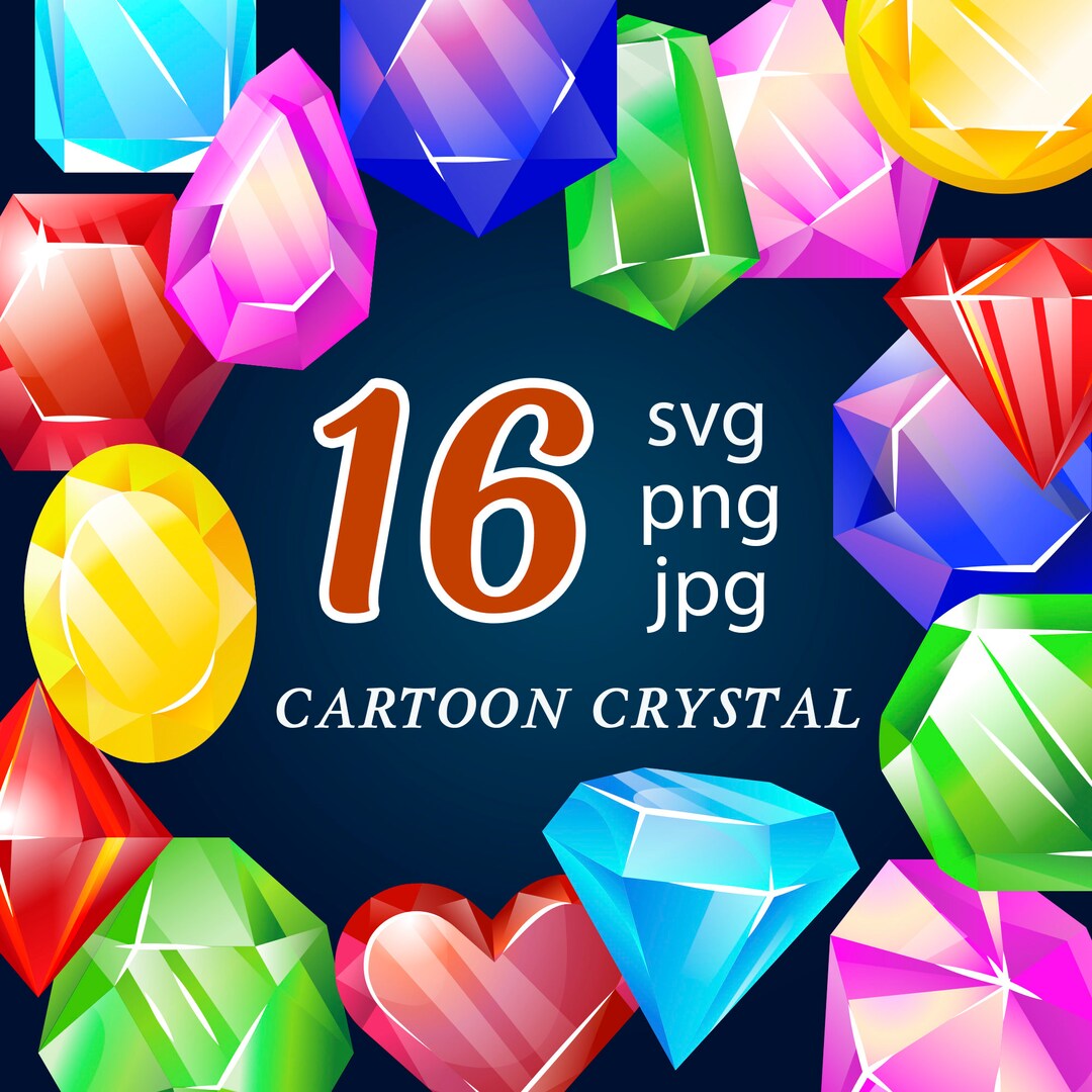 Set of Svg Cartoon Crystals. 16 Bright Beautiful Crystals of Different ...