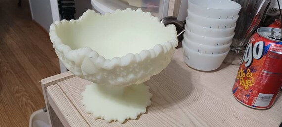 Vintage Fenton Glass Compote. Satin Green | Etsy