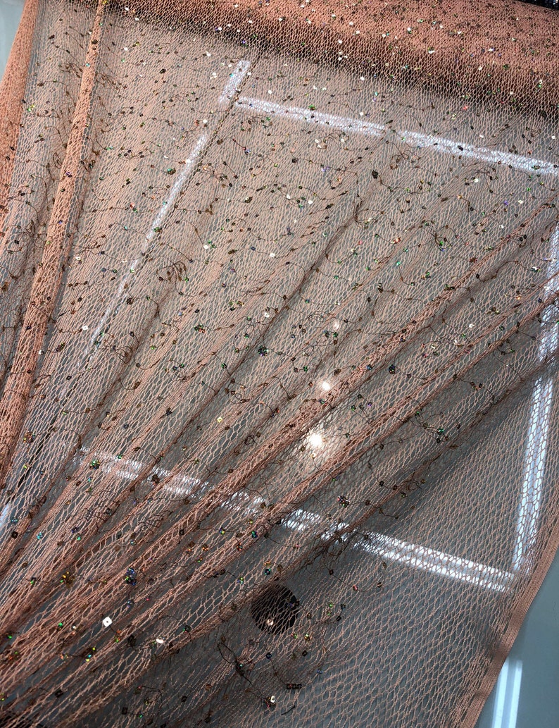 Mesh Fabric With Sequin Embroidery Beautiful Champagne Color | Etsy