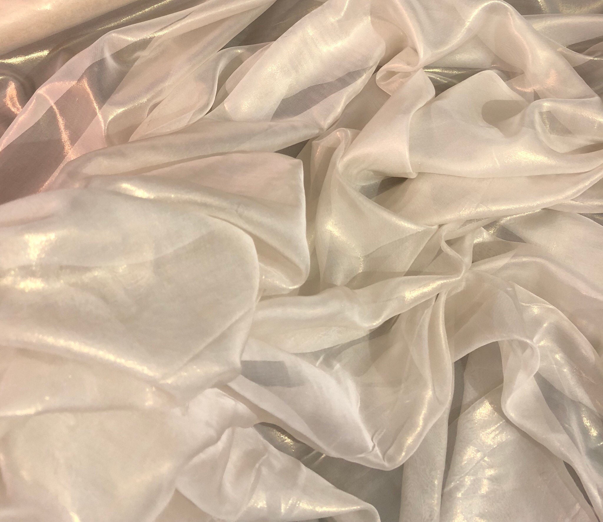 Silk chiffon 54 wide Ivory gold matalic french silk chiffon fabric sold ...