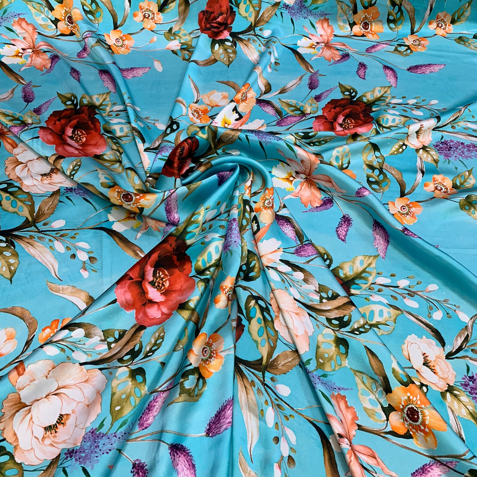 100% Silk Satin Charmouse Print 54 Wide. Beautiful Turguise - Etsy