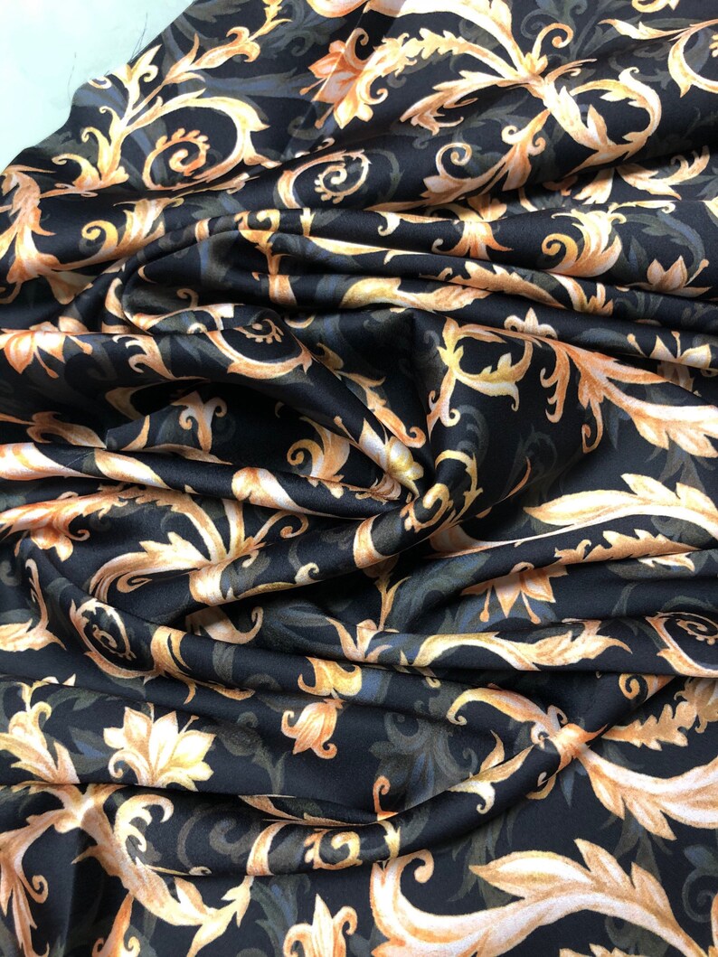 Beautiful Black Base With Gold Abstract Designer Digital Print on Silky ...