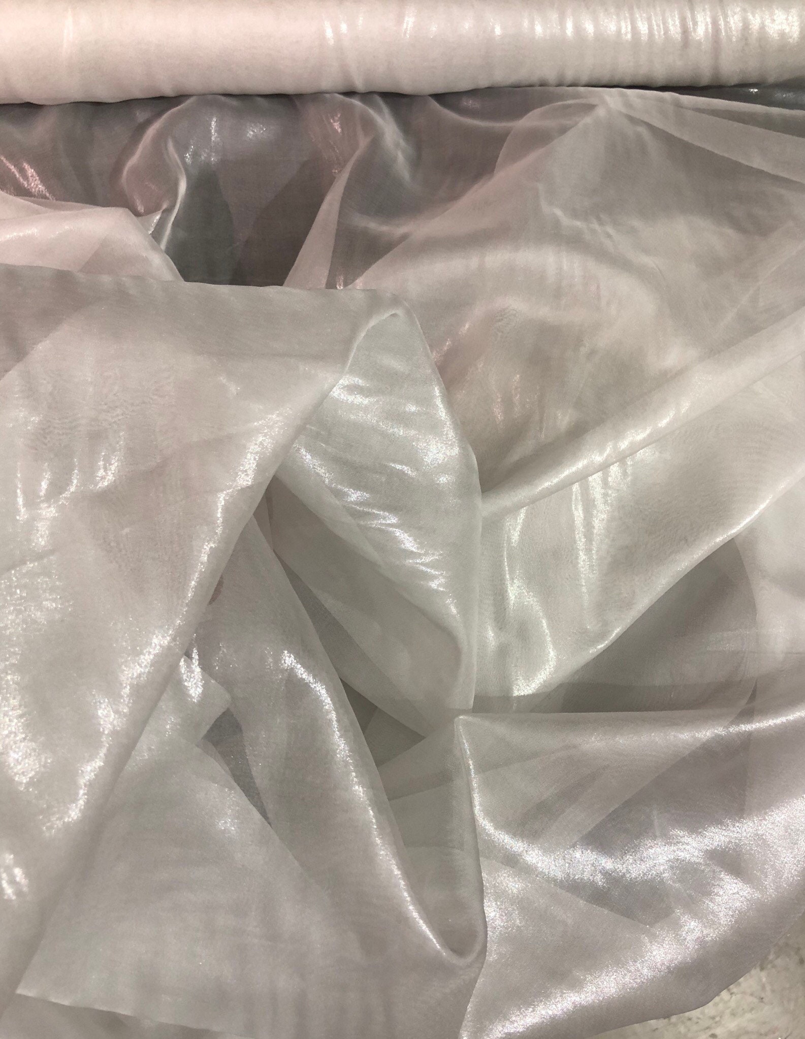 Silk chiffon 54 wide White chiffon with matalic silver fabric sold by ...