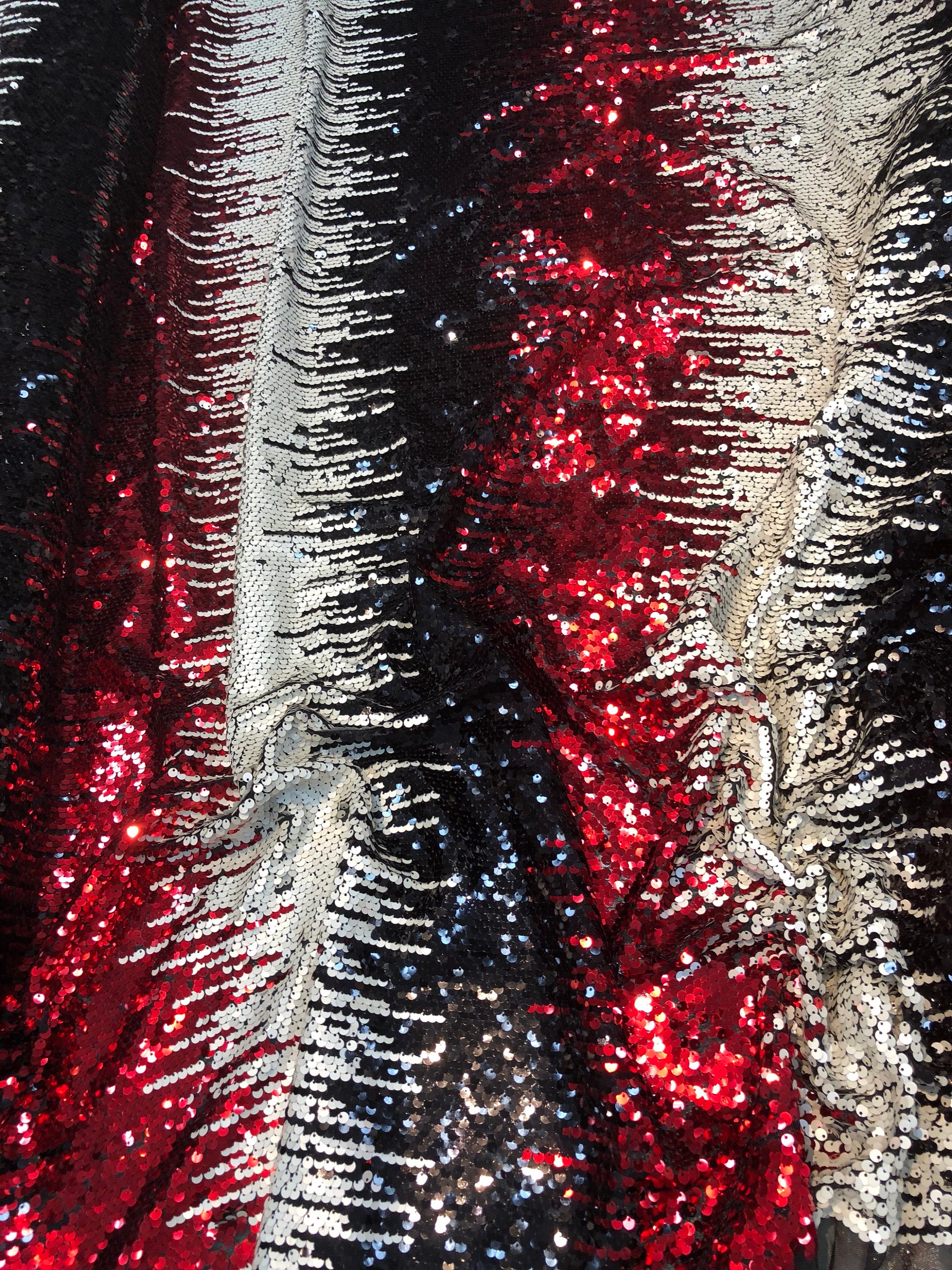 Multi color sequins 54 wide Beautiful black red cream color combo ...