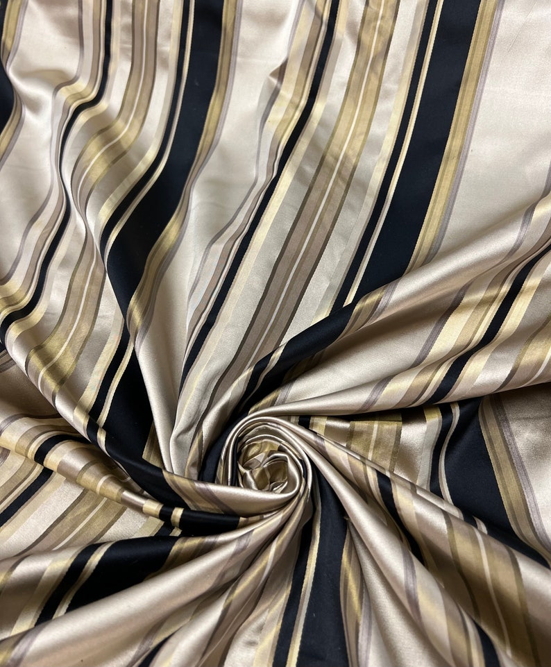 100% Silk Beautiful Light Gold Tan Shades With Black & Gold Satin ...
