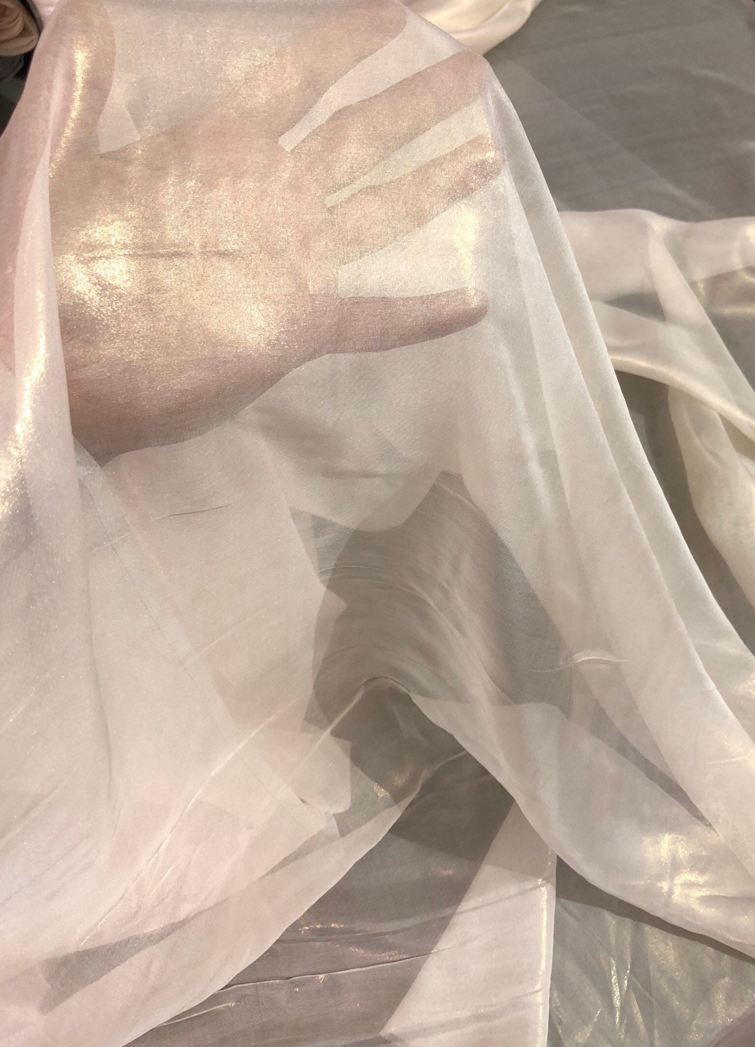 Silk chiffon 54 wide Ivory gold matalic french silk chiffon fabric sold ...